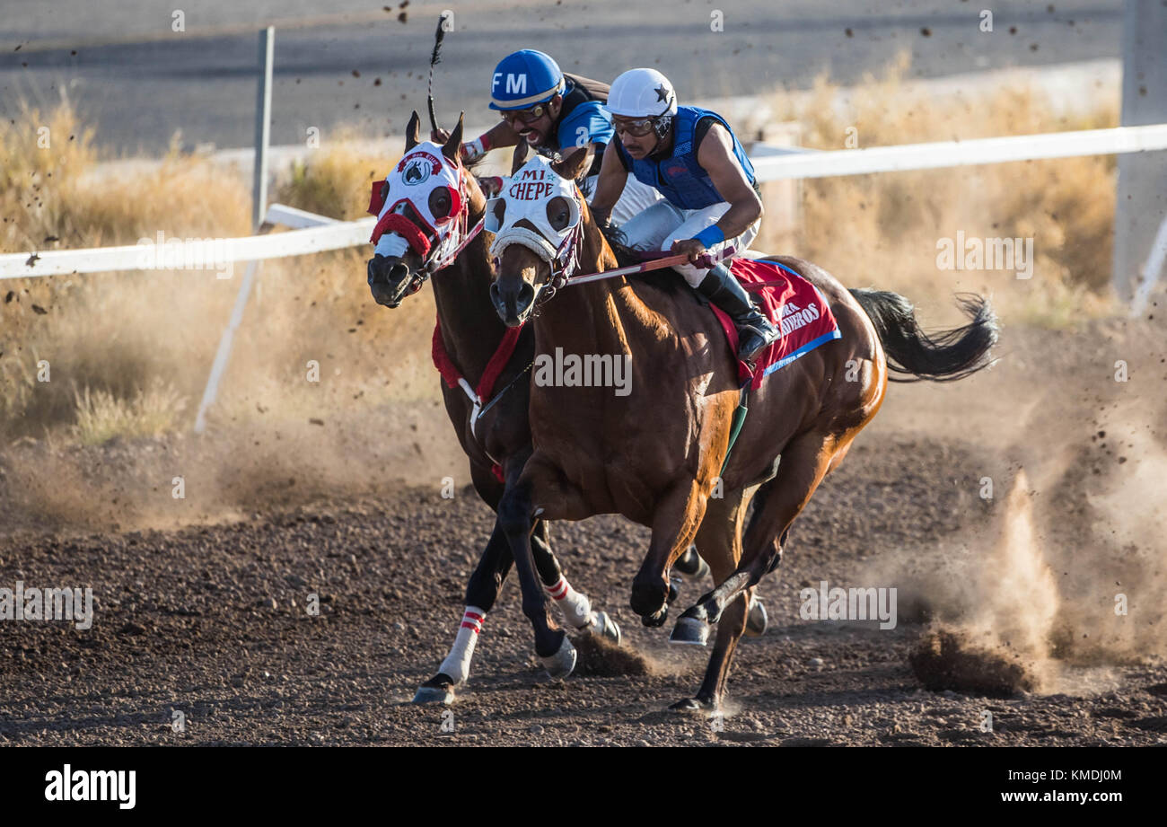 Horse racing at sunset at Hippodrome of Hermosillo, Sonora Mexico ...
