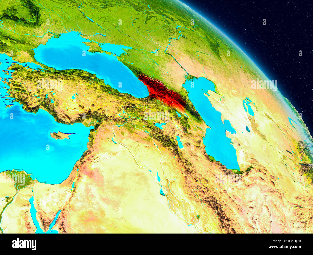 Space view of Georgia highlighted in red on planet Earth. 3D ...