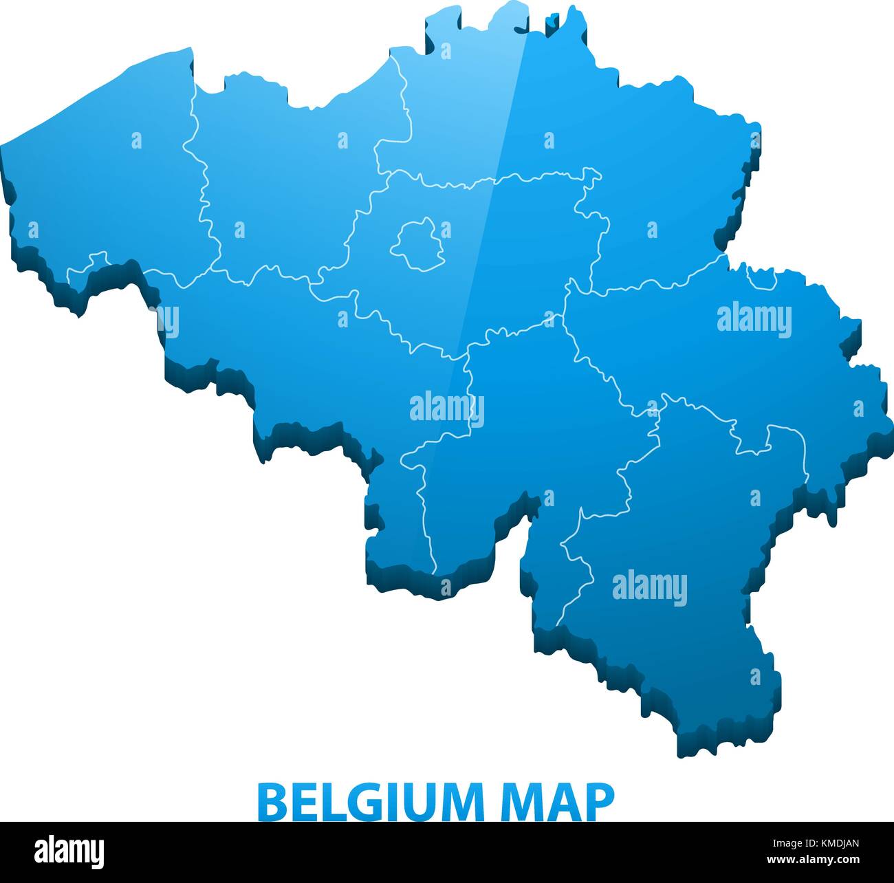 Highly detailed three dimensional map of Belgium with regions border ...