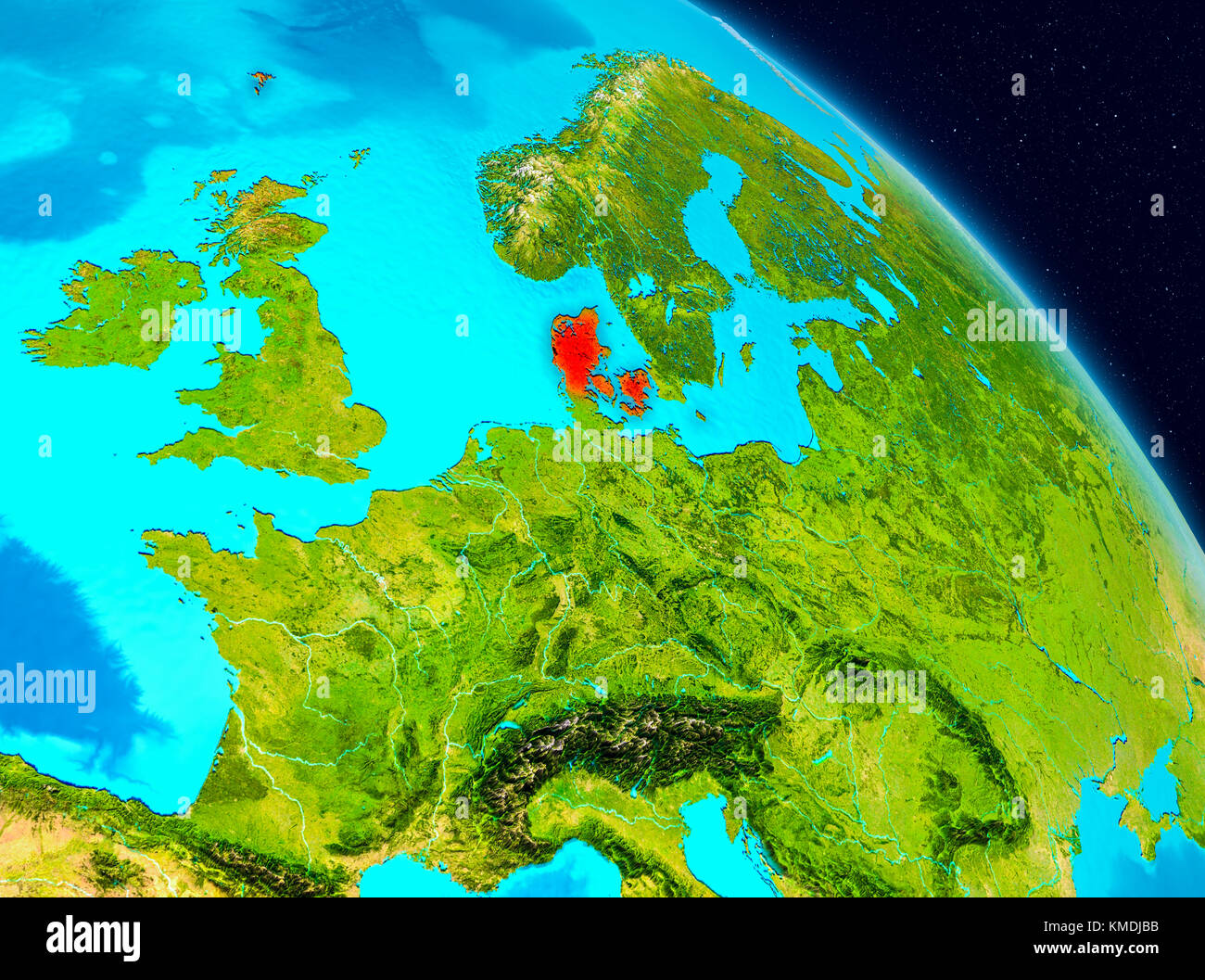 Highlighted satellite image of denmark hi-res stock photography and images - Alamy