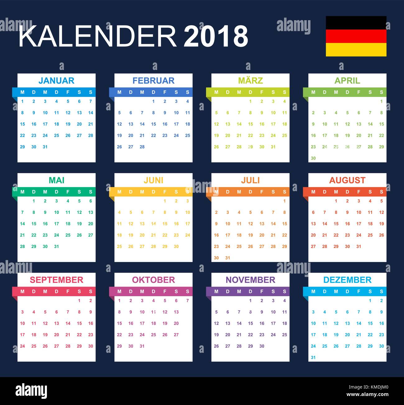 German Calendar for 2018. Scheduler, agenda or diary template. Week ...