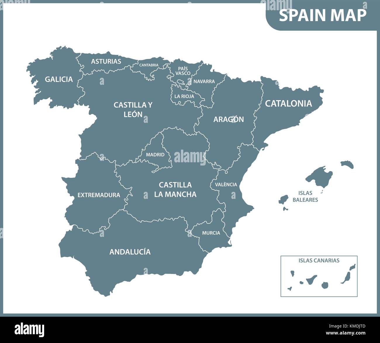 The detailed map of the Spain with regions Stock Vector Image & Art - Alamy