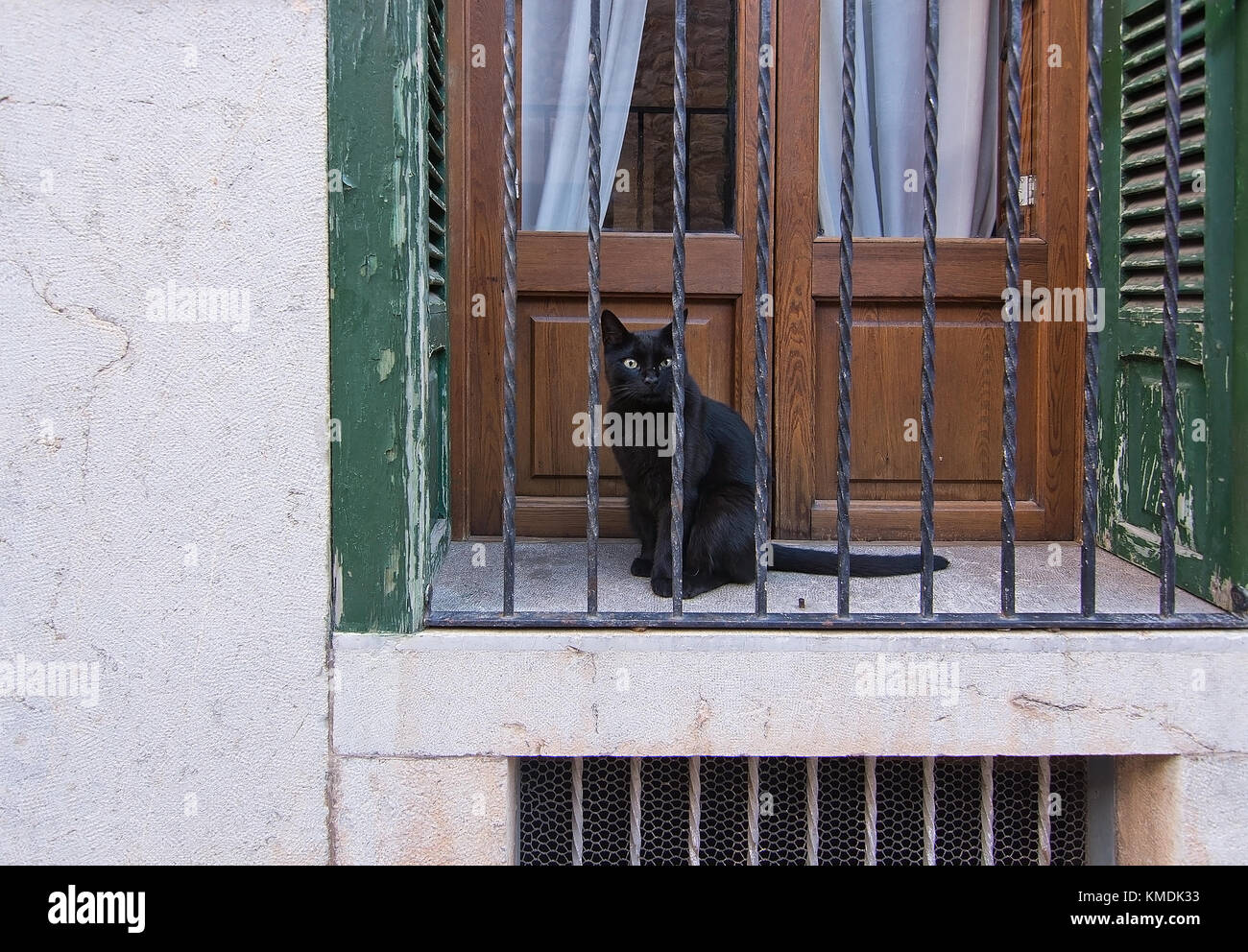 Black cat on balcony in Mallorca, Balearic islands, Spain Stock Photo ...