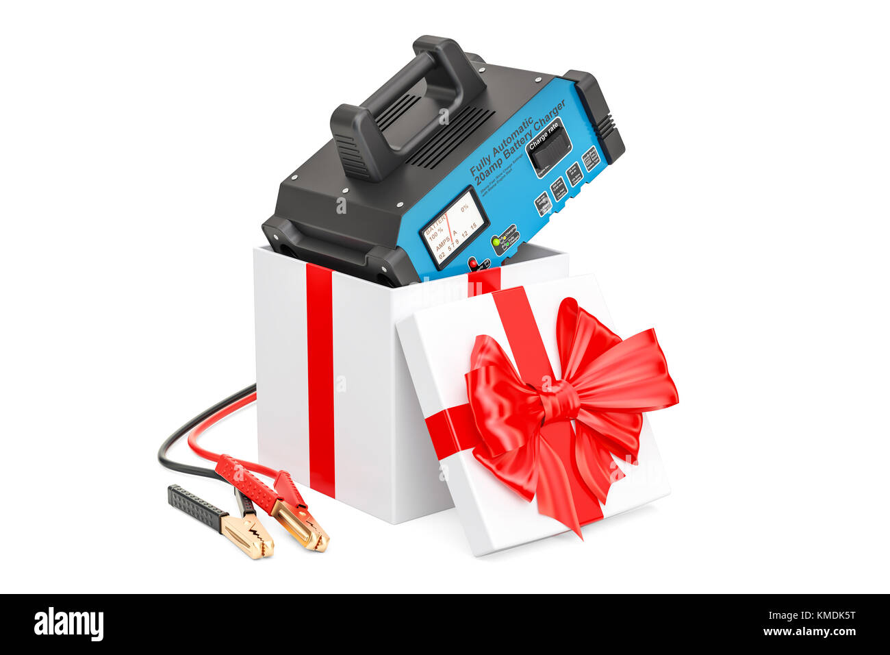Battery charger inside gift box, gift concept. 3D rendering Stock Photo ...