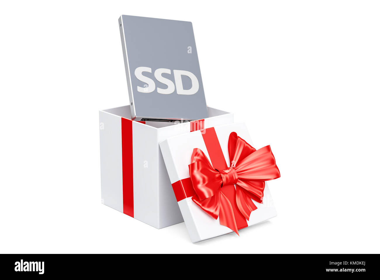 Solid state drive SSD inside gift box, gift concept. 3D rendering Stock ...