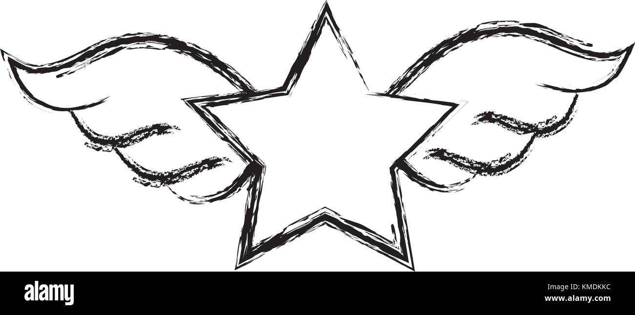 Nautical Star With Wings Drawing