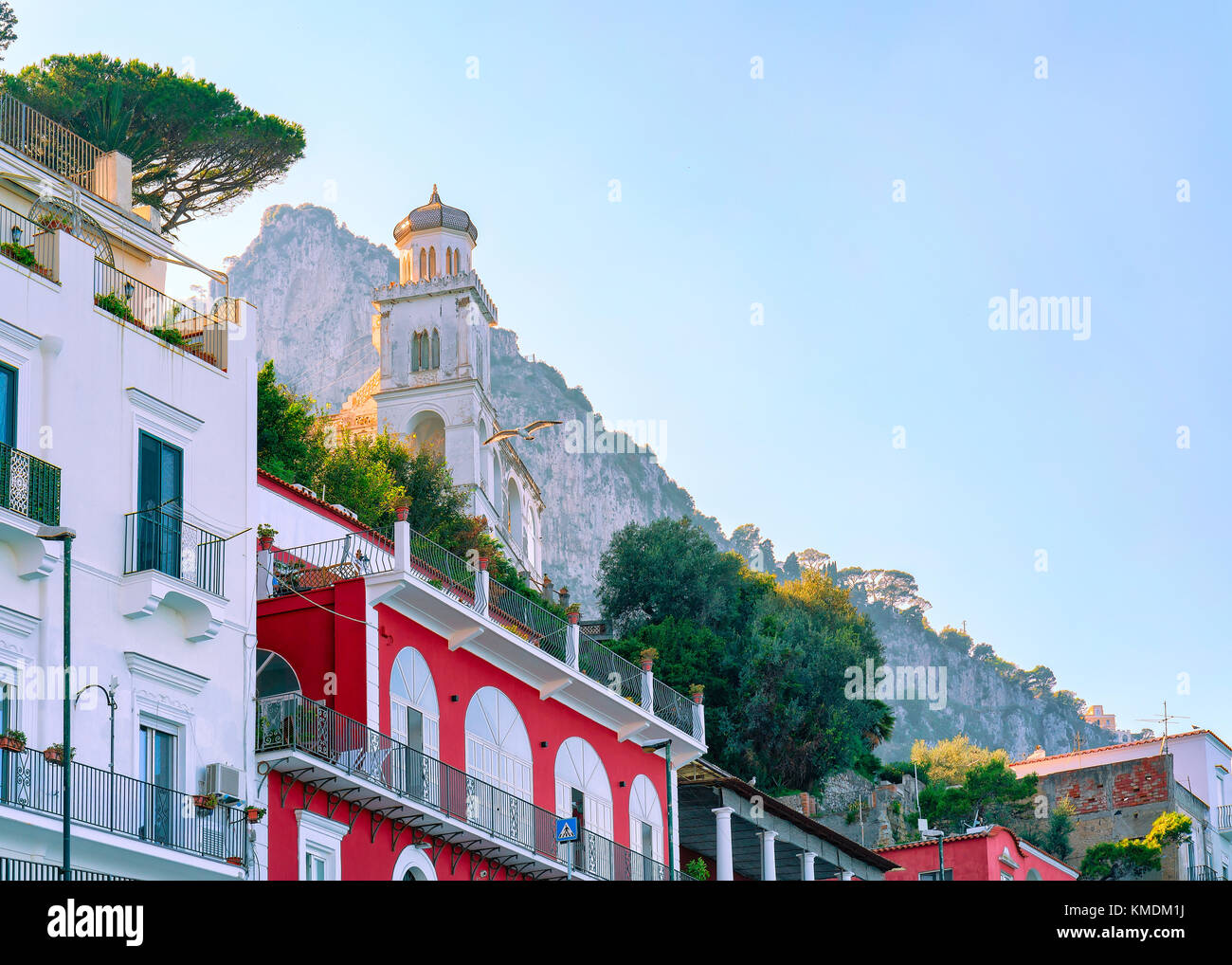 Architecture of Capri Island with mountain on the background, Italy ...