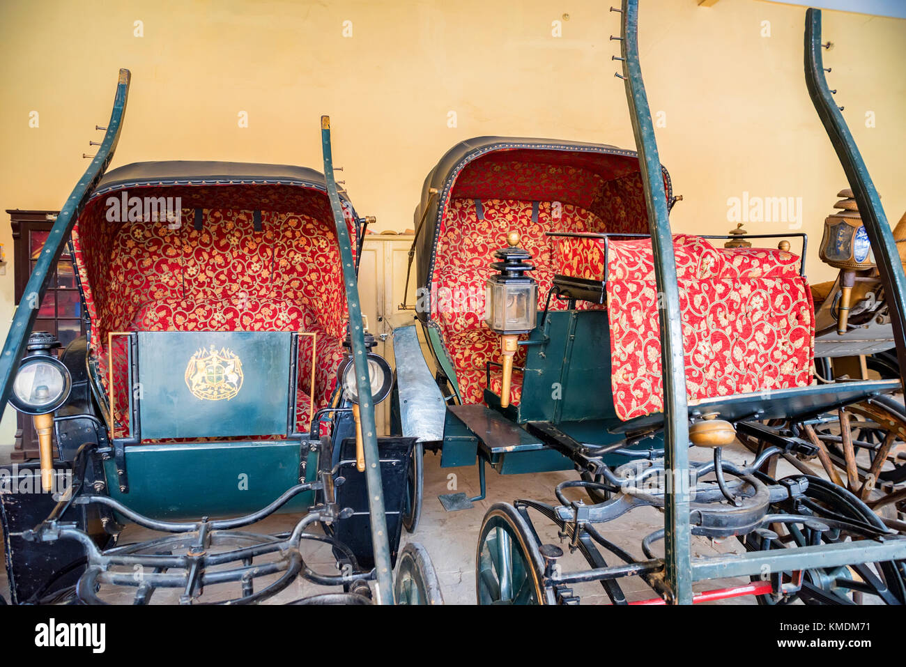 Colorful maharajas' coaches in Jaipur palace Stock Photo - Alamy