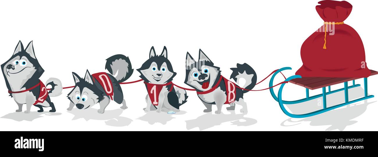 Cartoon Dog Sled Team