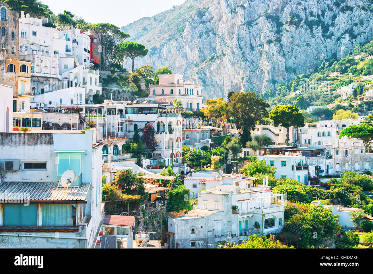 Villas Architecture in Capri Island with mountain on the background ...