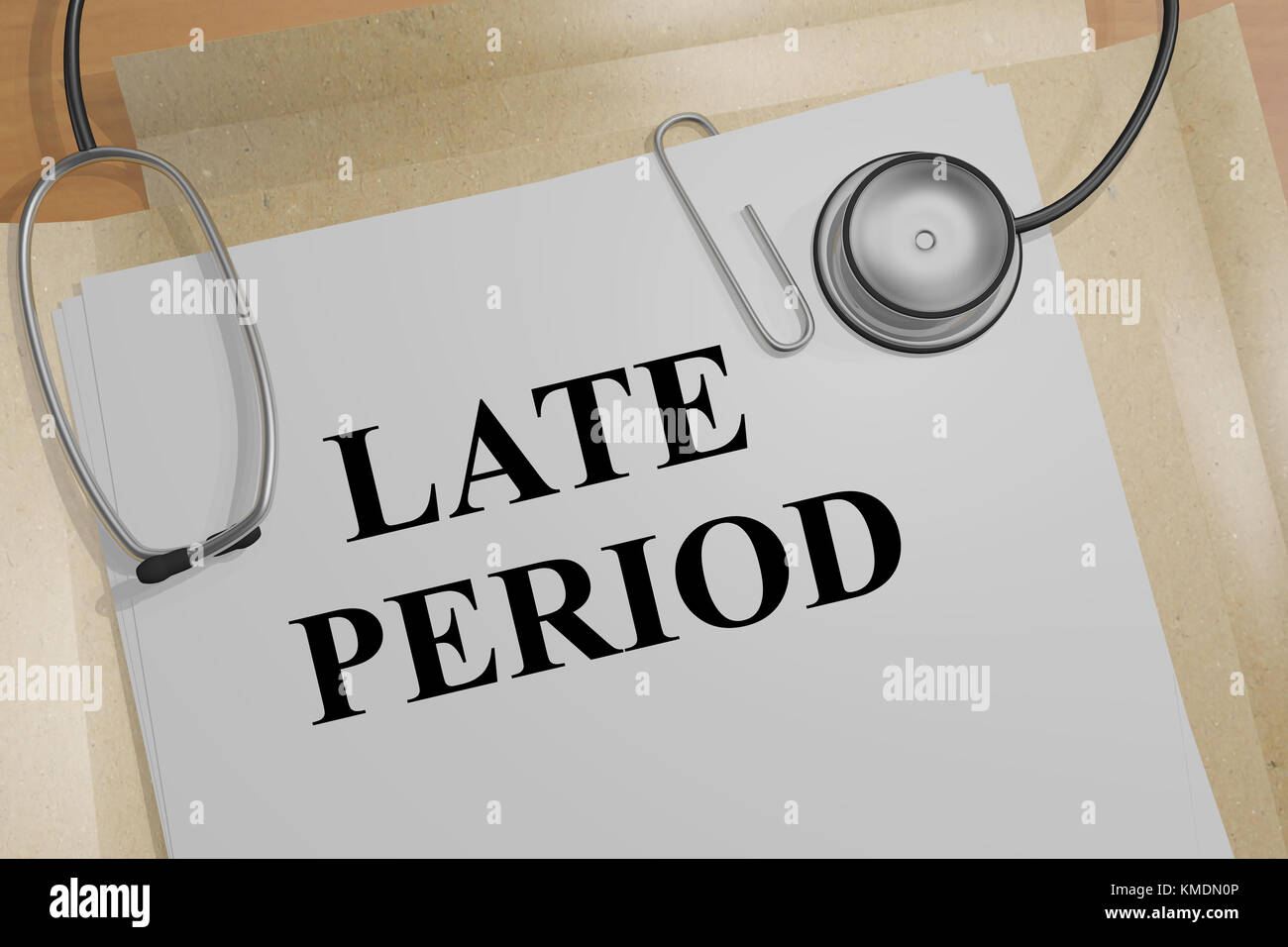 3D illustration of "LATE PERIOD" title on a medical document Stock ...