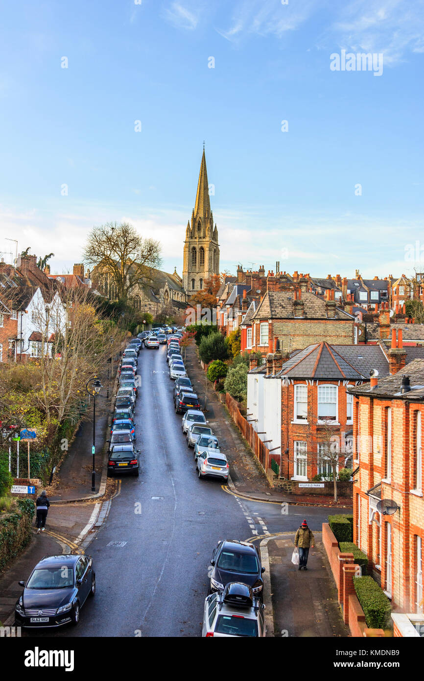 View of St James's Church, Muswell Hill, London, UK, from the Parkland ...
