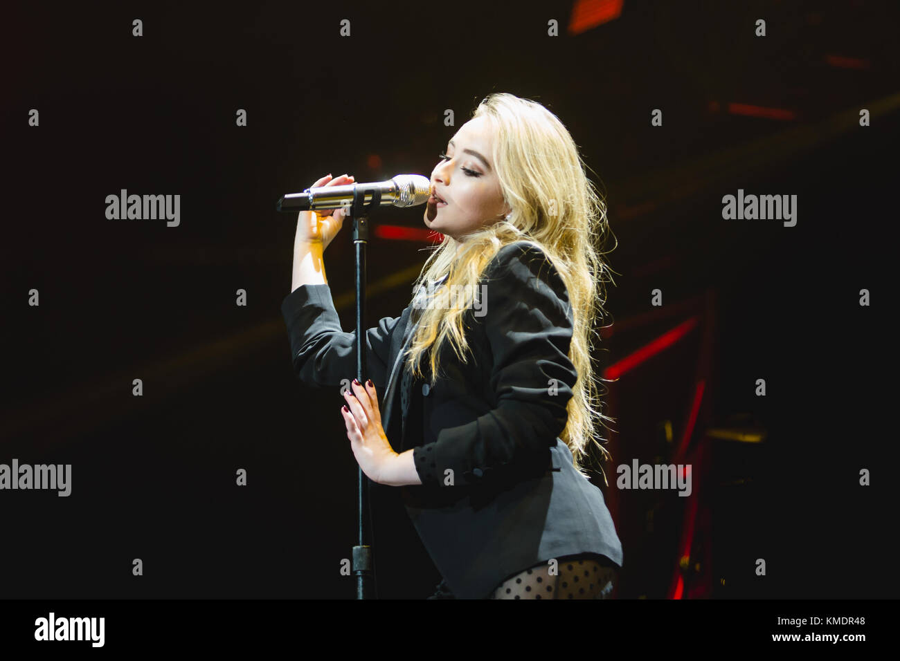 Singer Sabrina Carpenter performs at iHeartRadio Jingle Ball 2017 Stock ...
