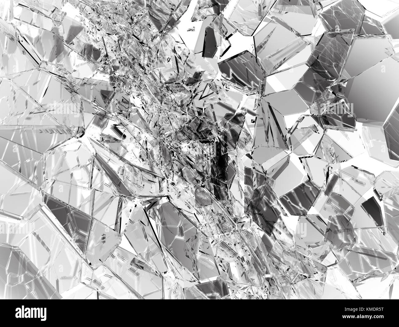 Pieces of Broken or cracked glass on white. 3d rendering 3d ...