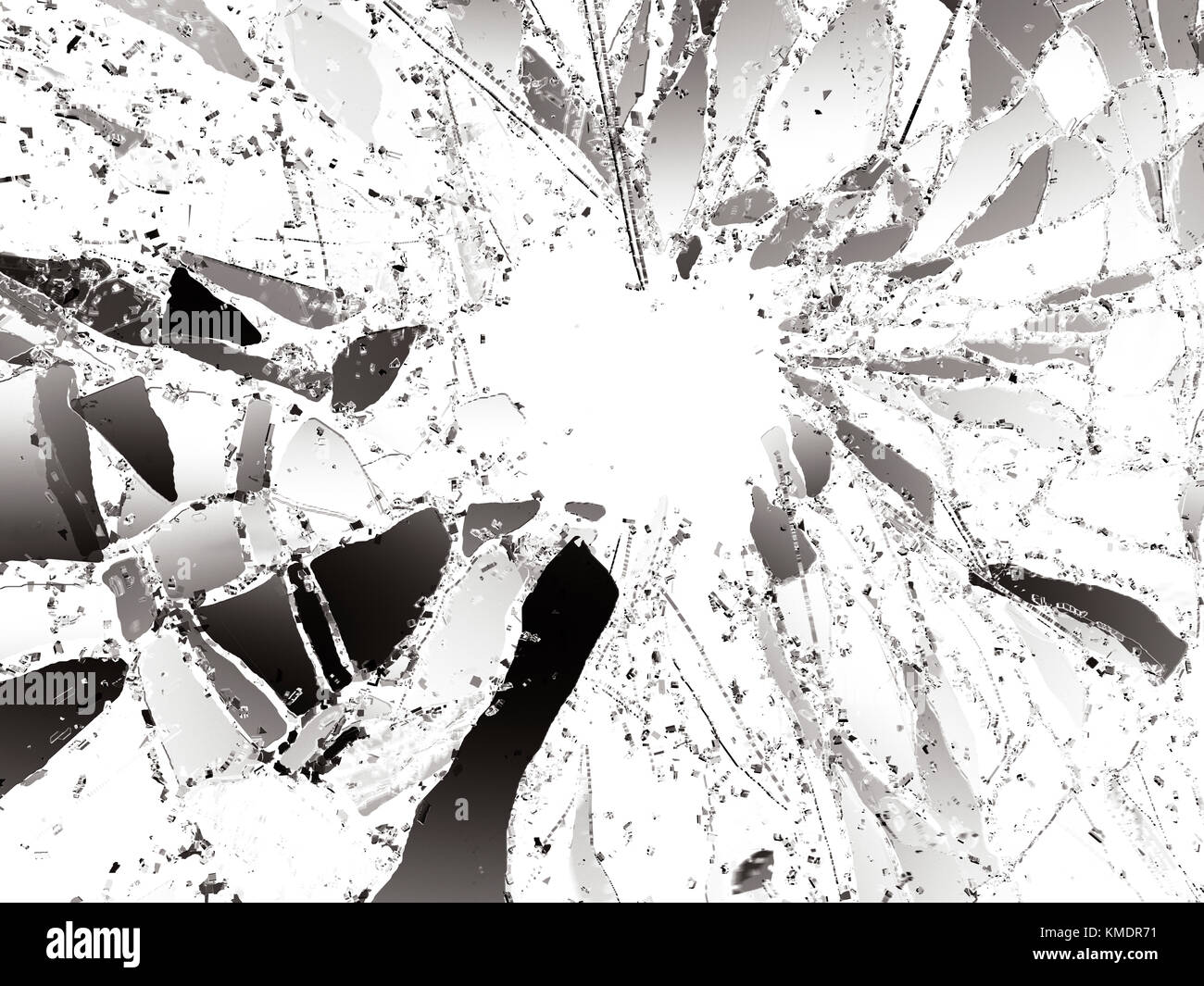 Pieces of destructed Shattered glass on white. 3d illustration; 3d ...