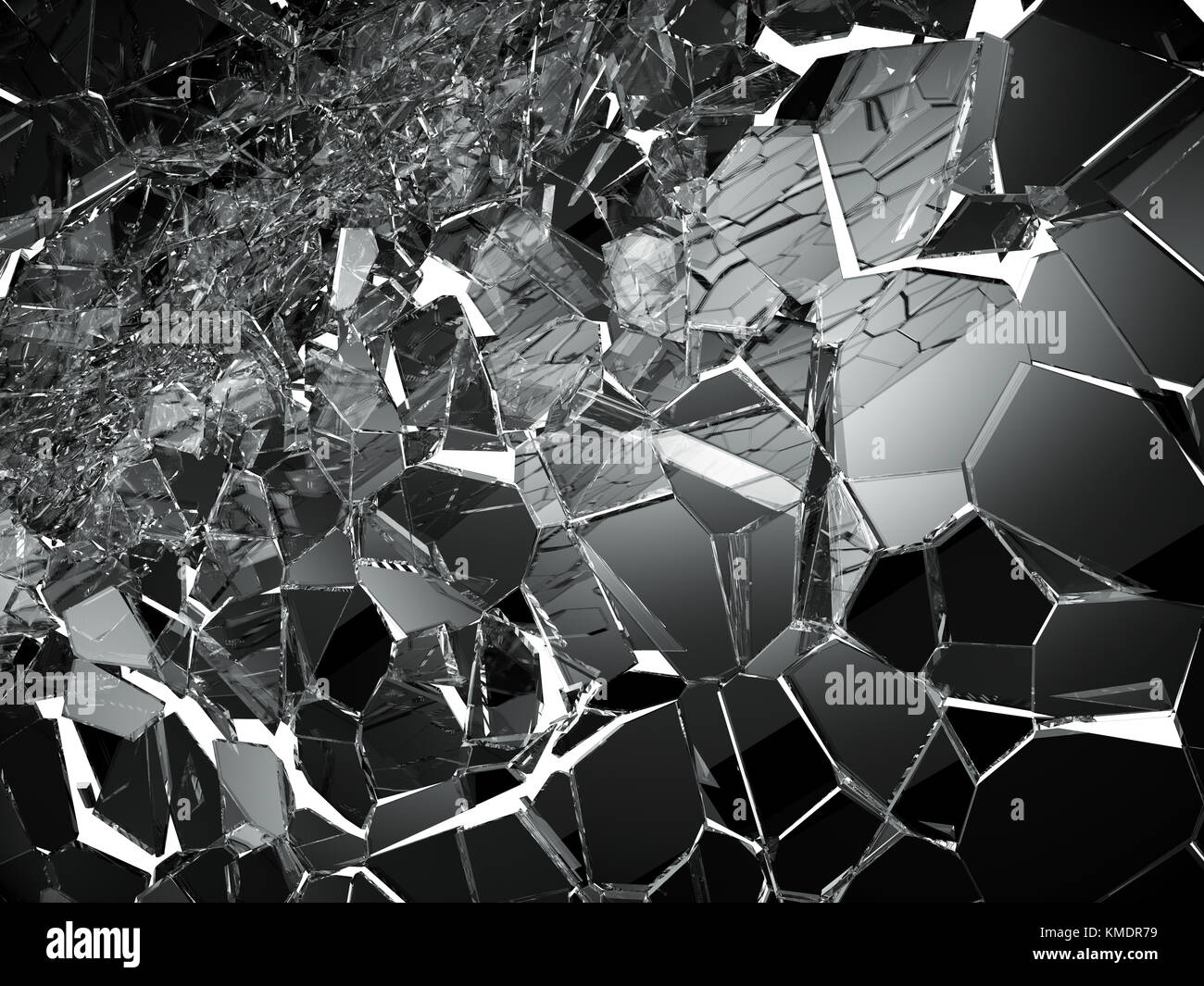 Pieces of splitted or cracked glass on white. 3d rendering 3d ...