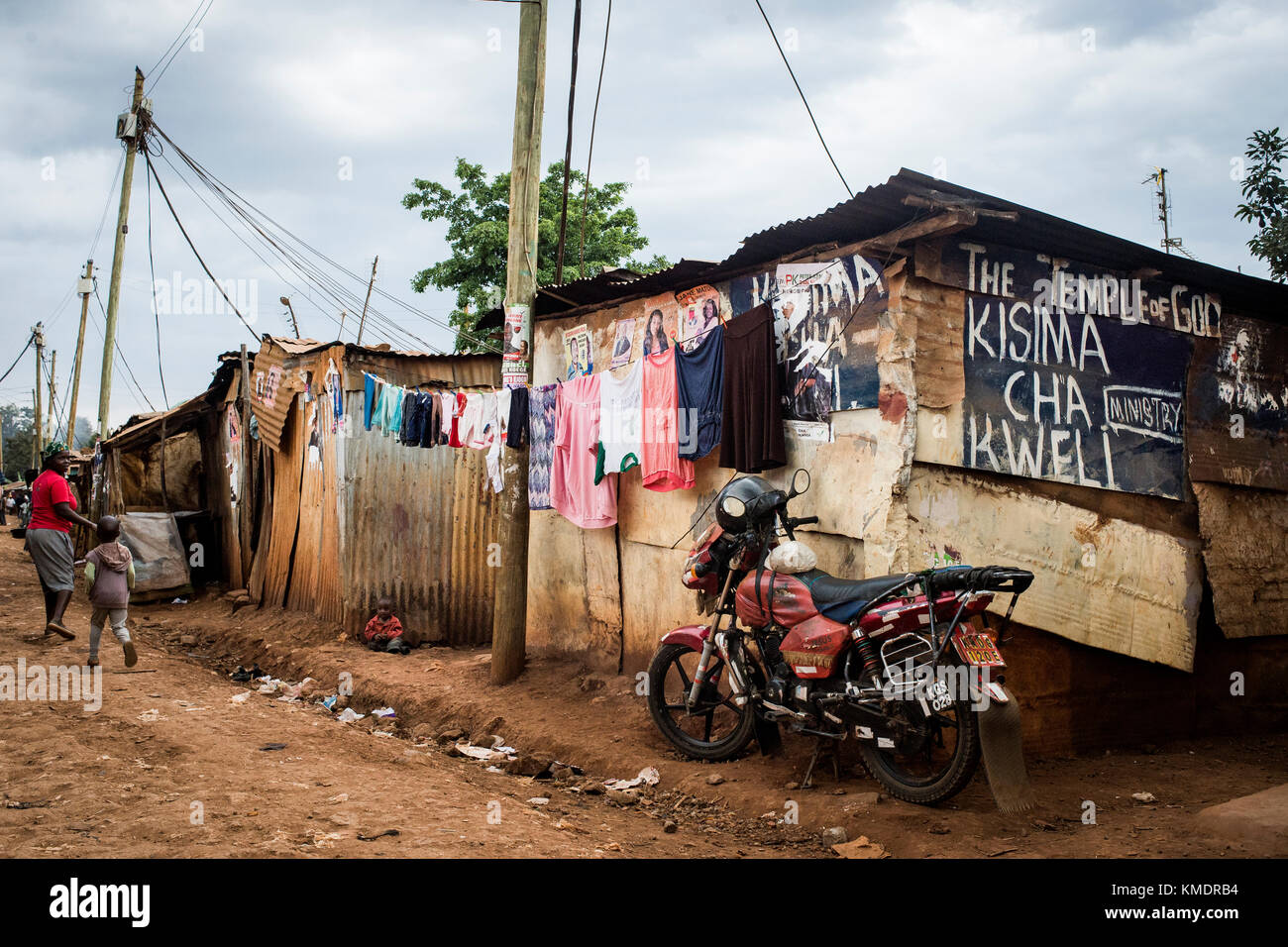 Nairobi, Kenya - July 12, 2017. A slum and dwelling area with laundry ...