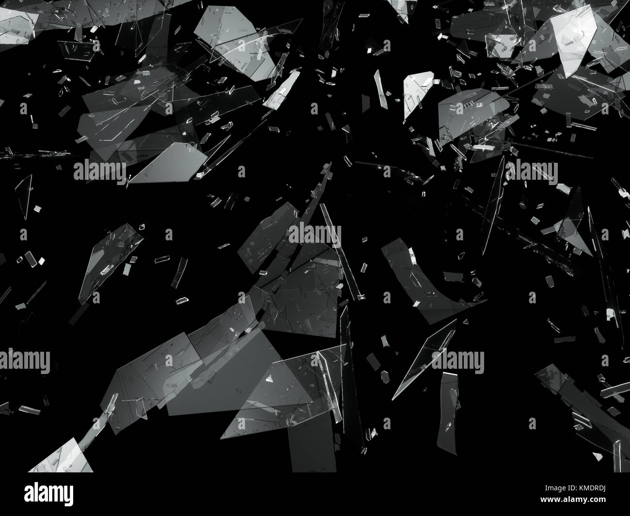 Pieces of Broken or Shattered glass on black. 3d rendering 3d ...