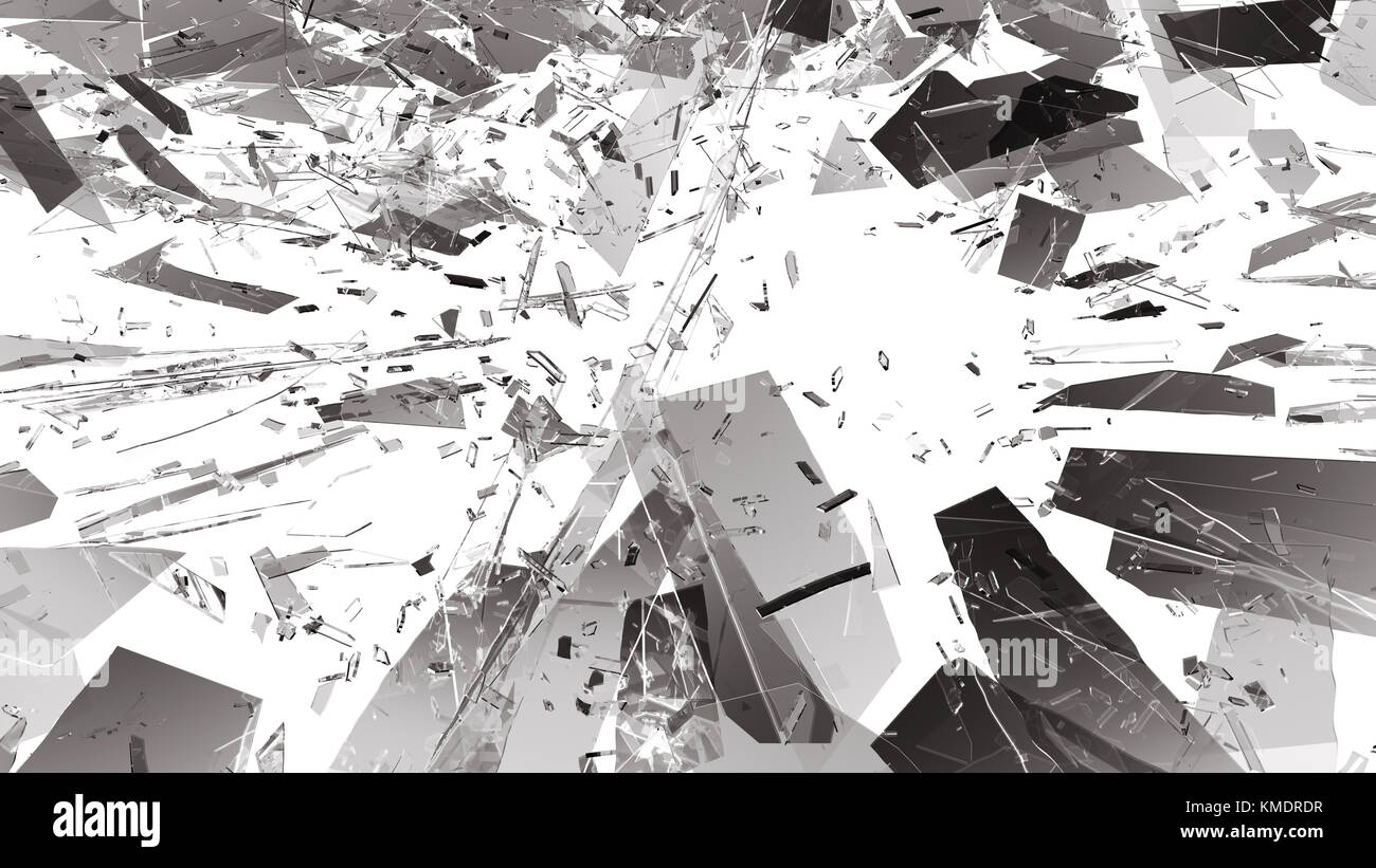 Pieces of Broken or Shattered glass on white. 3d rendering 3d ...