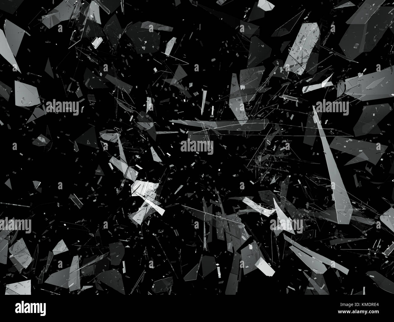 Pieces of destructed Shattered glass on black. 3d rendering 3d ...
