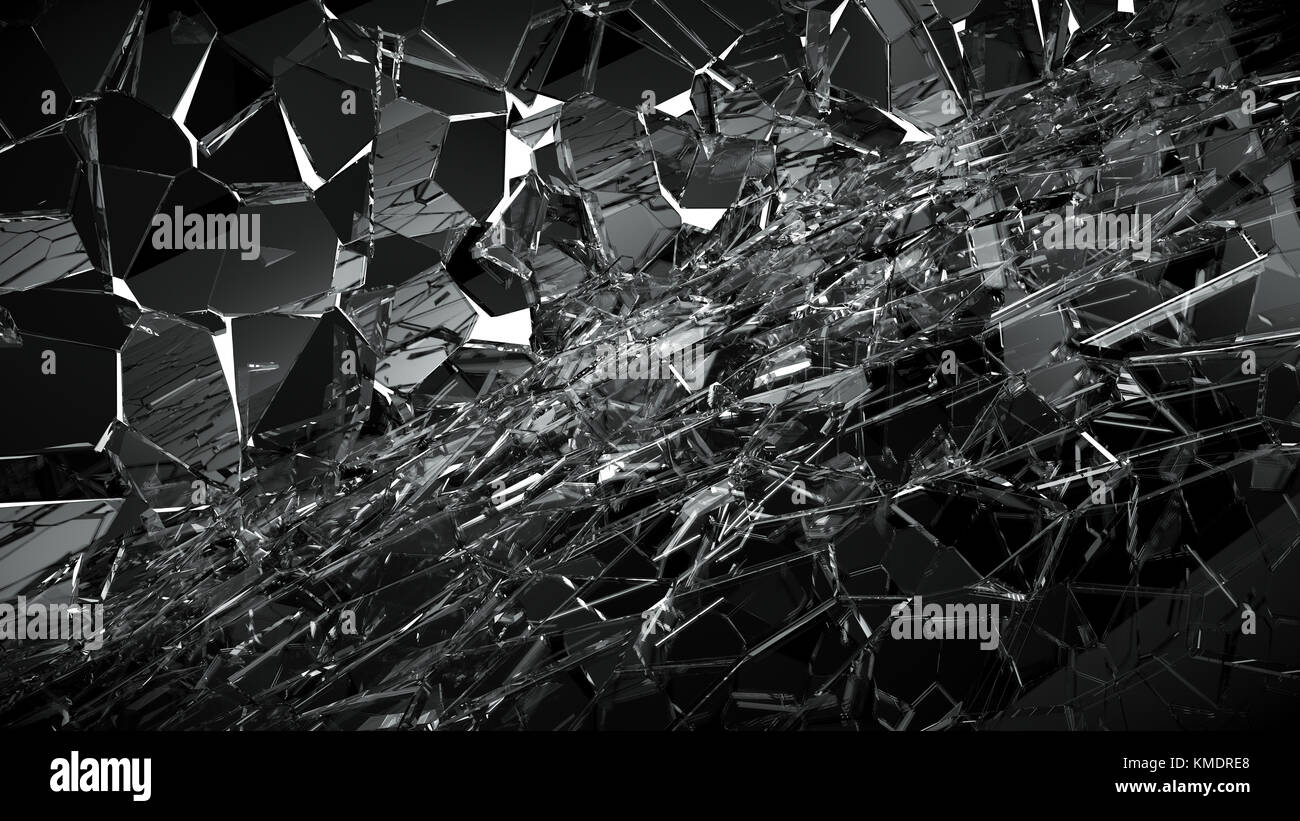 Pieces of Broken or Shattered glass on white. 3d rendering 3d ...