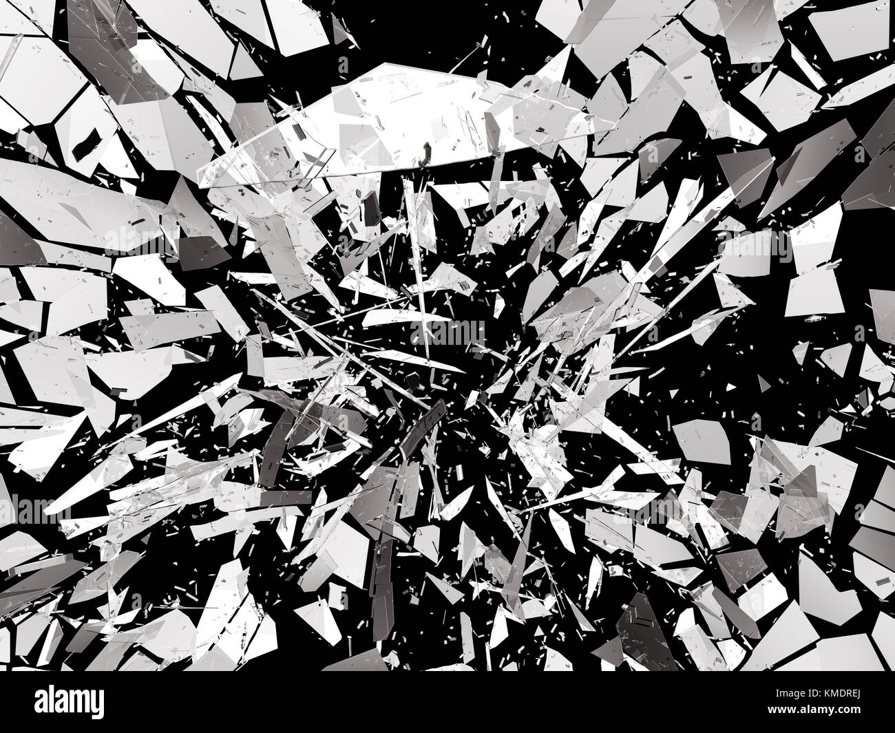 Pieces of destructed Shattered glass on black. 3d rendering 3d ...