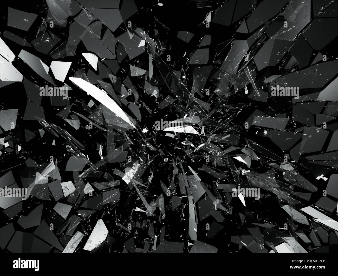 Pieces of destructed Shattered glass on black. 3d rendering 3d ...