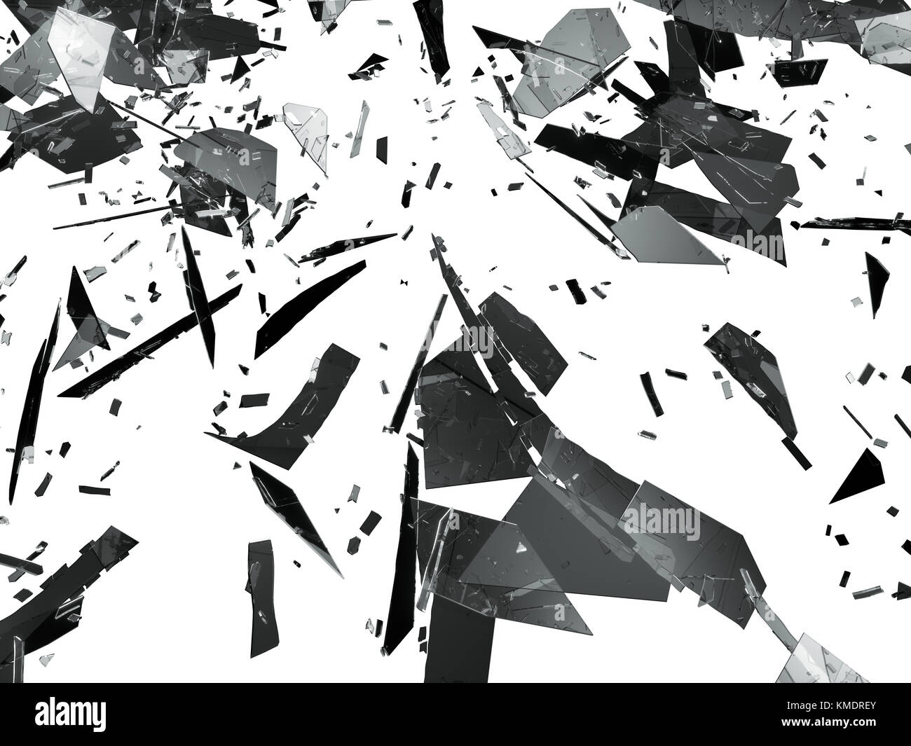 Pieces of destructed Shattered glass on white. 3d rendering 3d ...