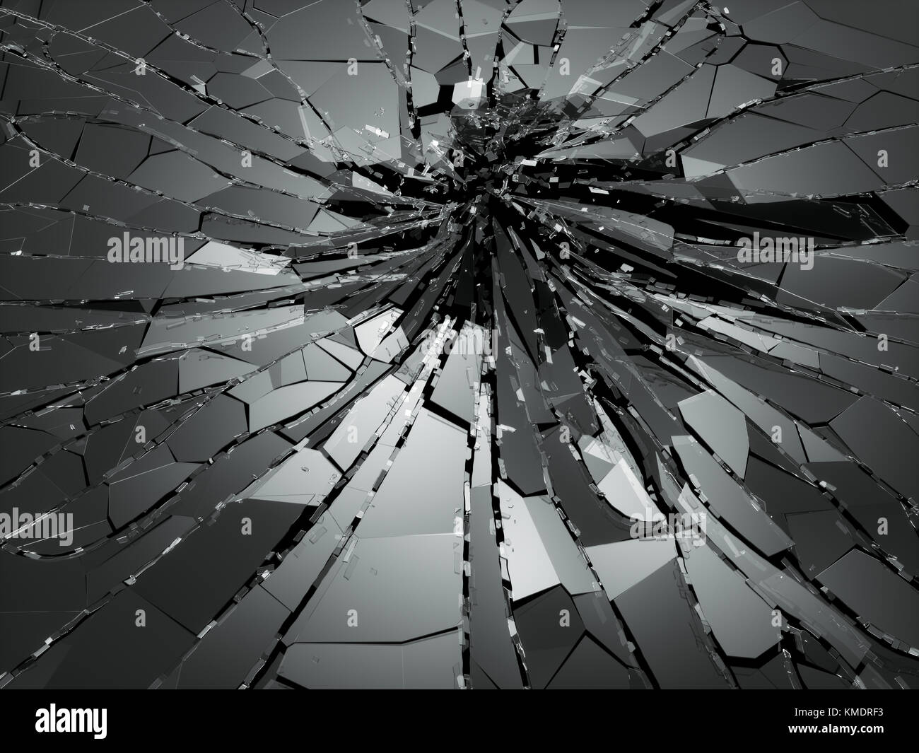 Pieces of destructed Shattered glass on black. 3d rendering 3d ...