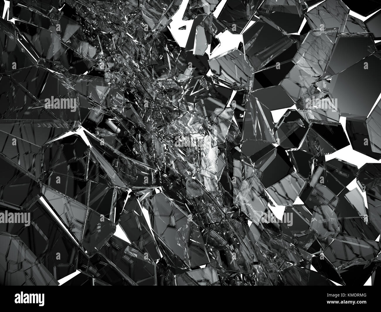 Pieces of Broken or cracked glass on white. 3d rendering 3d ...