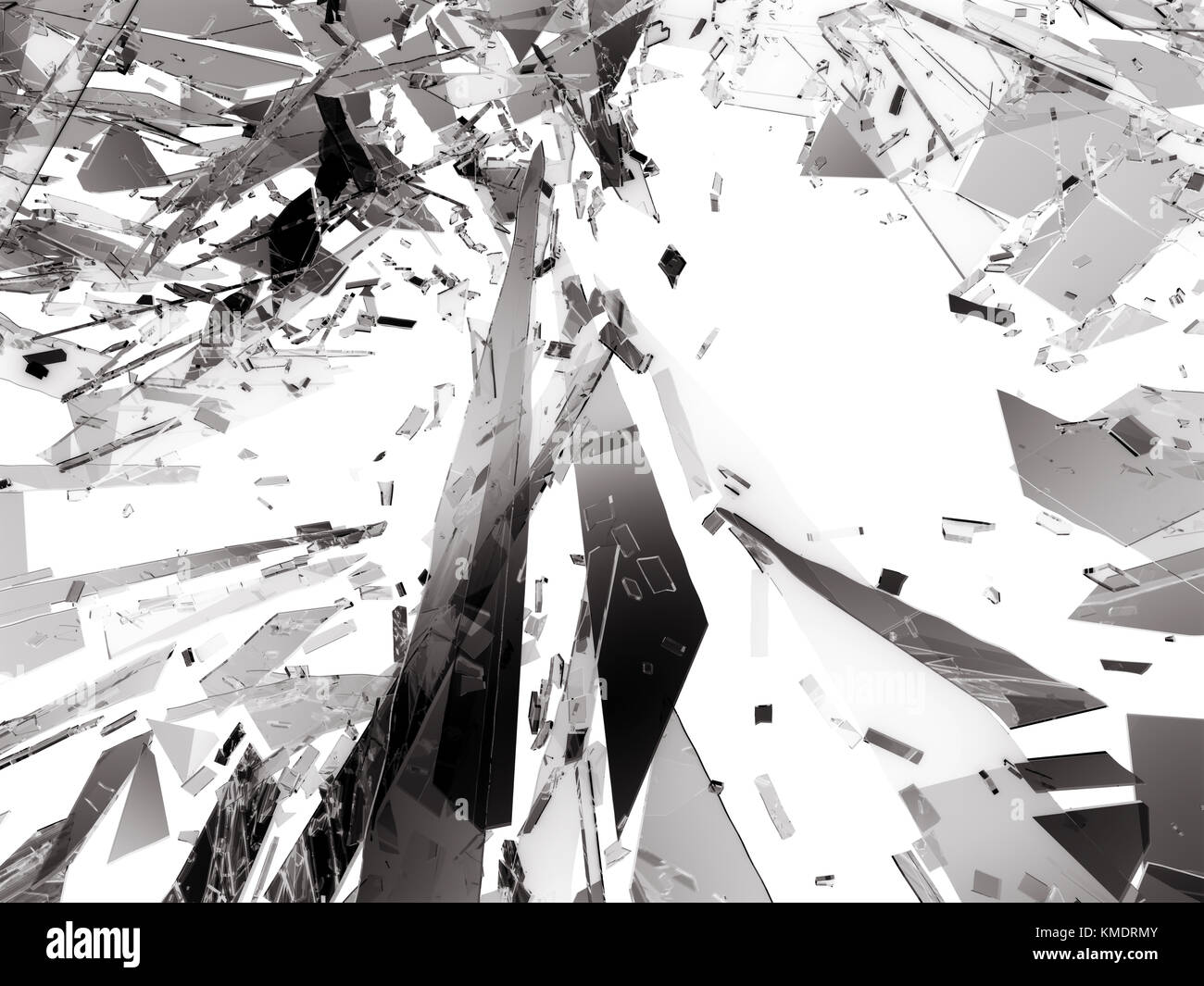 Pieces of Broken or Shattered glass on white. 3d rendering 3d ...