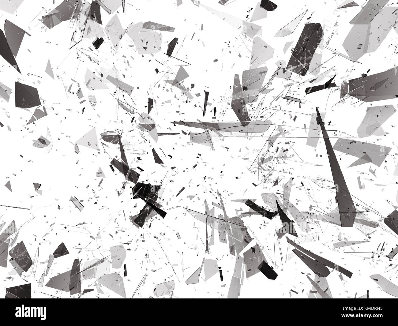 Pieces of destructed Shattered glass on white. 3d rendering 3d ...
