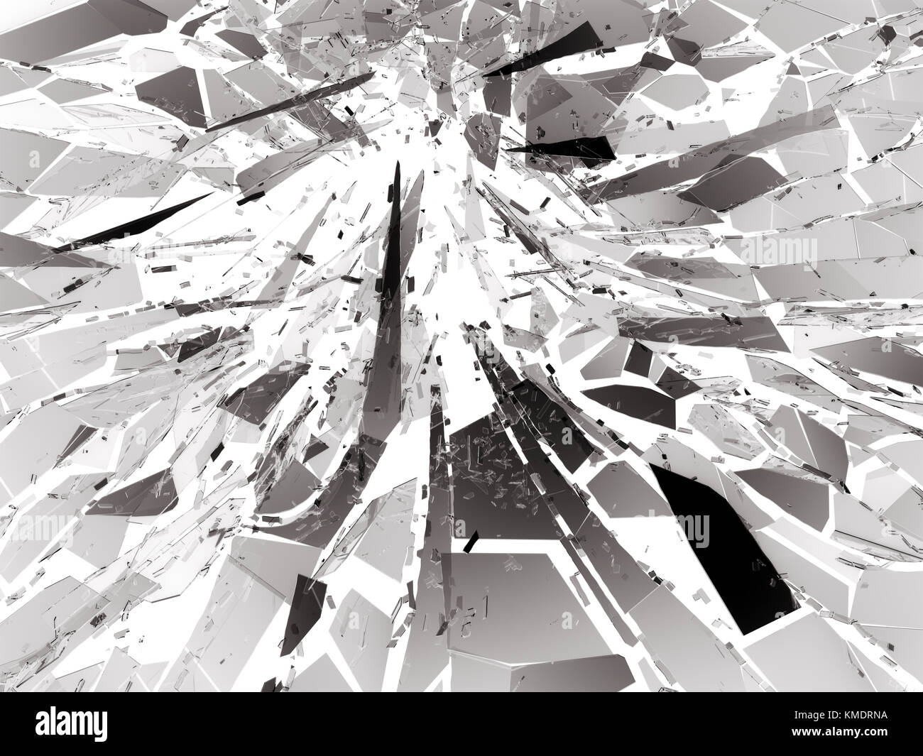 Pieces of destructed Shattered glass on white. 3d rendering 3d ...