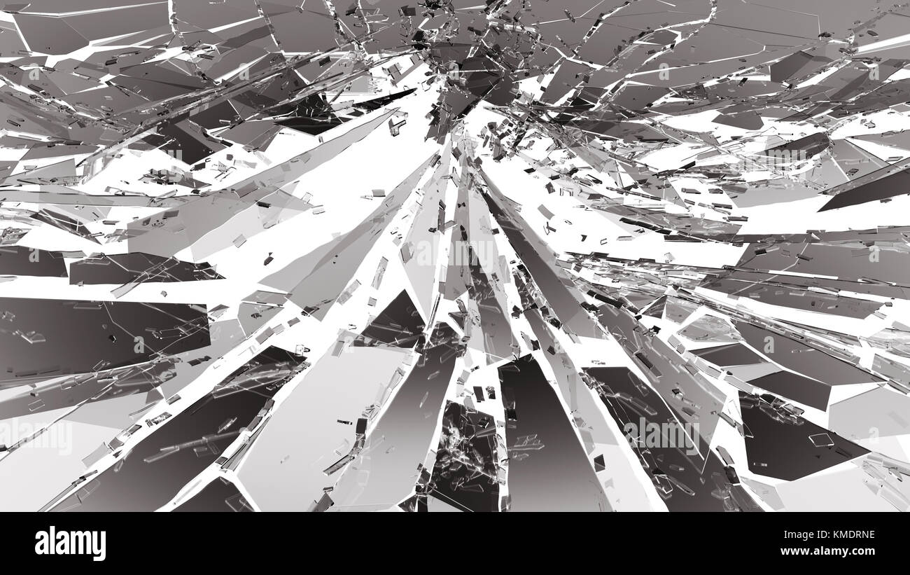 Pieces of Broken or Shattered glass on white. 3d rendering 3d ...