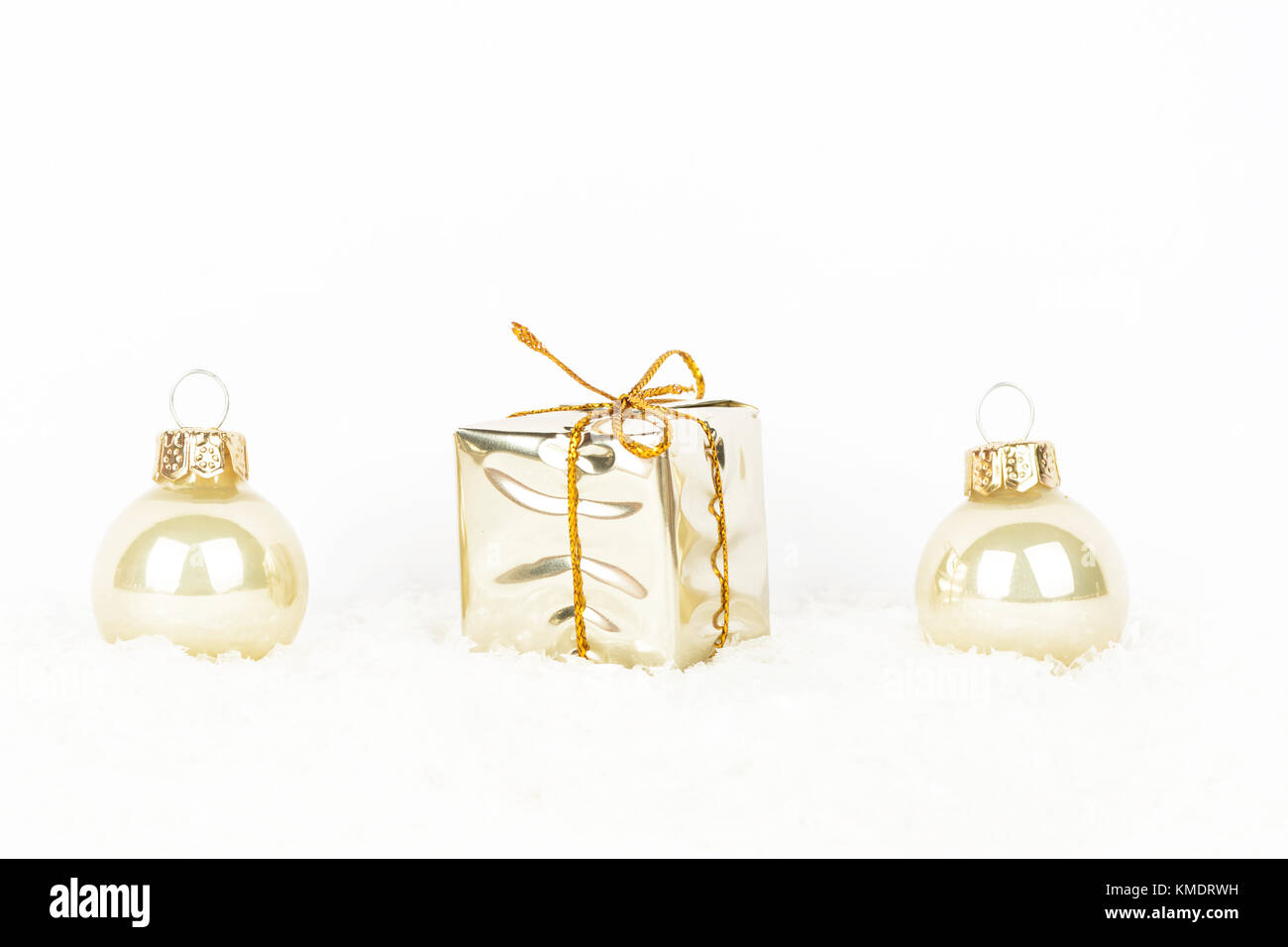 Christmas background with white christmas tree ball on glitter. Holiday ...