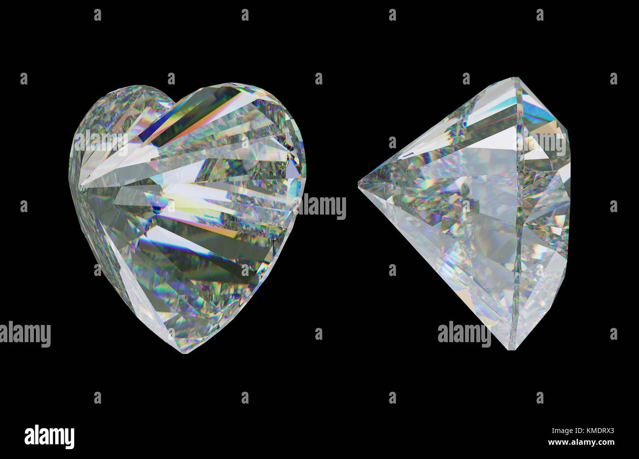 Side views of Large heart shape cut diamond isolated on black. 3d ...