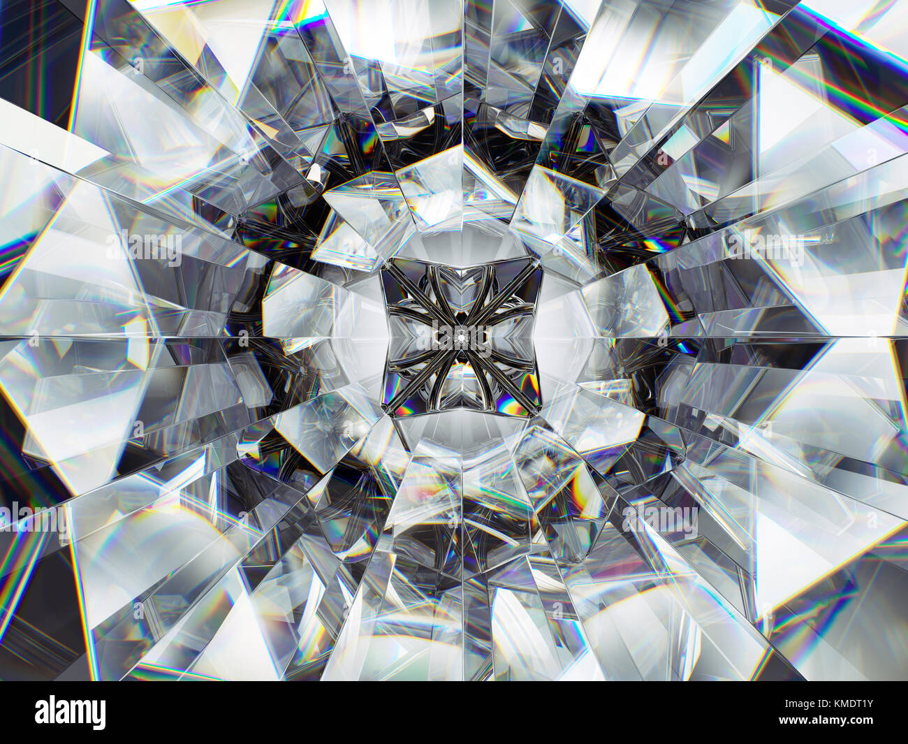 diamond structure extreme closeup. top view of round gemstone 3d render ...