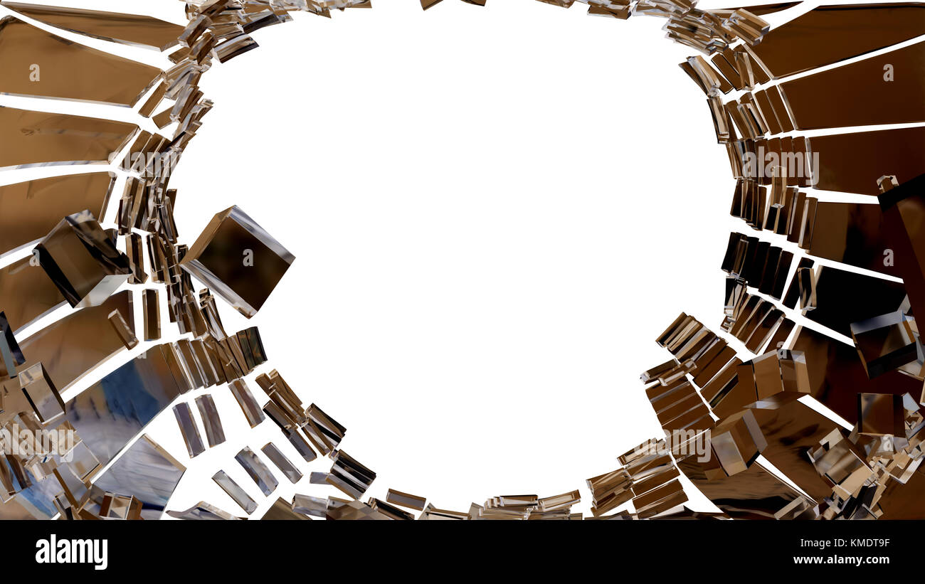 Destruction: pieces of cubic shattered glass on white Stock Photo - Alamy