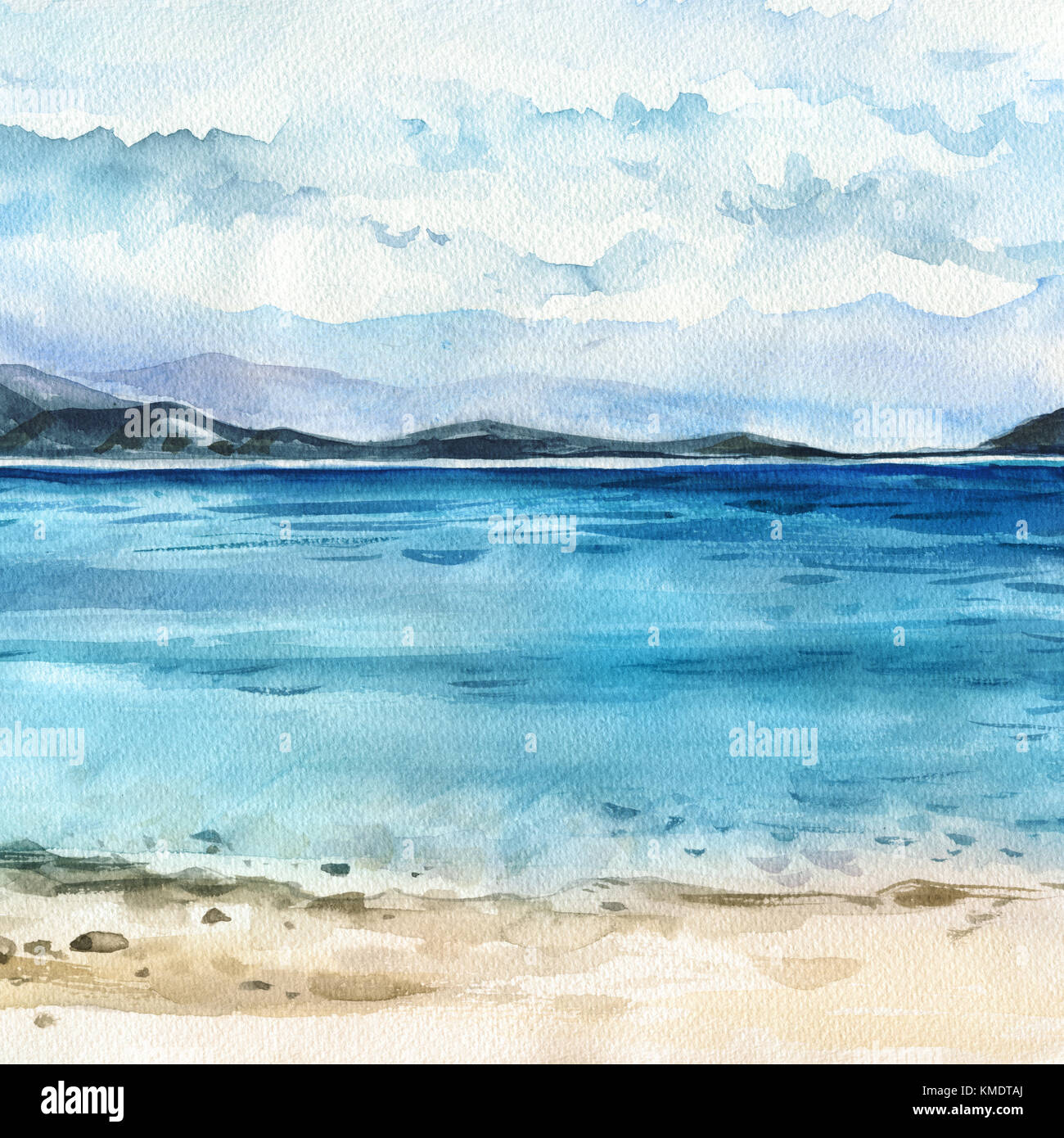 Ocean watercolor hand painting illustration Stock Photo - Alamy