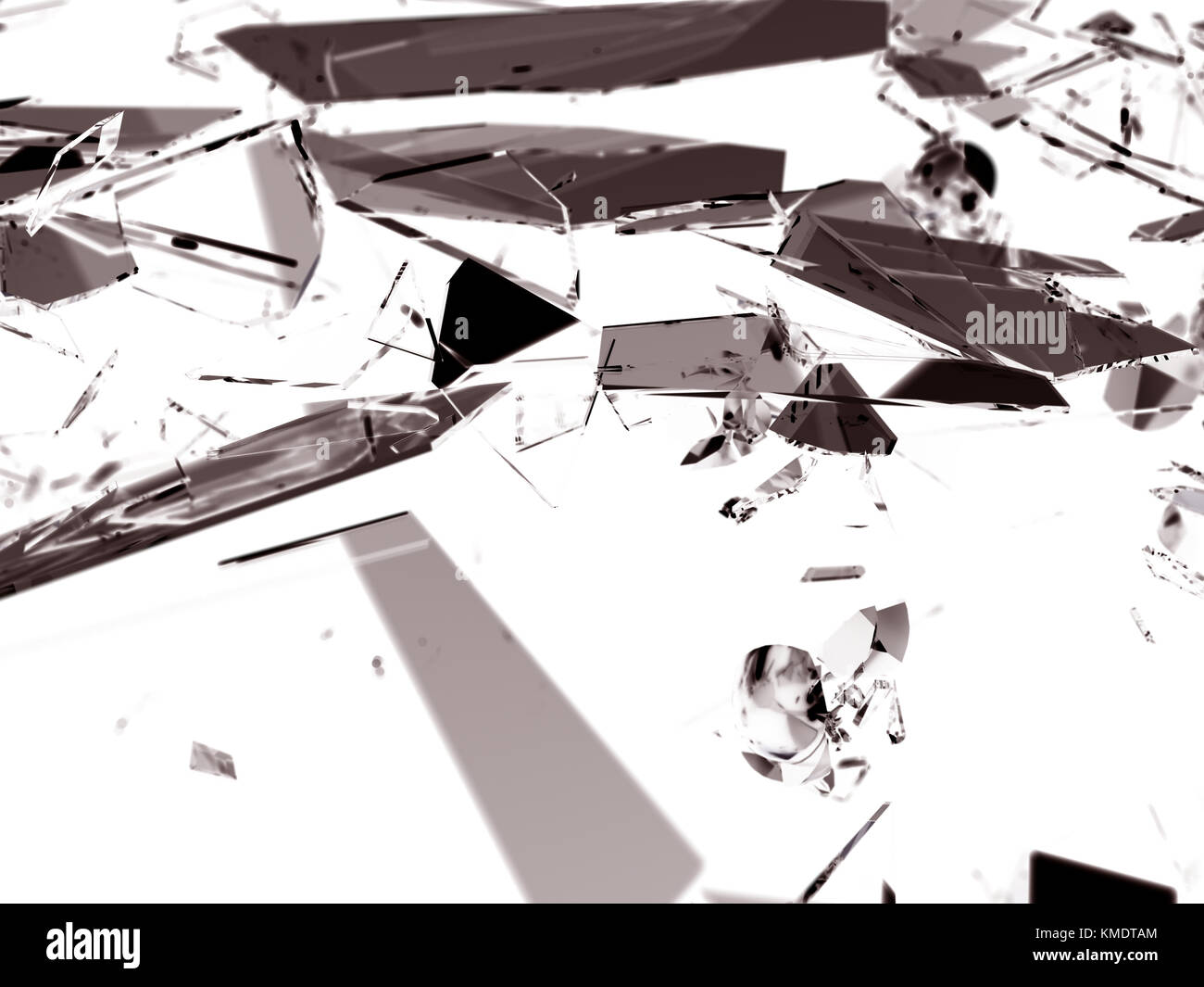 Pieces of broken or Shattered transparent glass on white 3d render ...