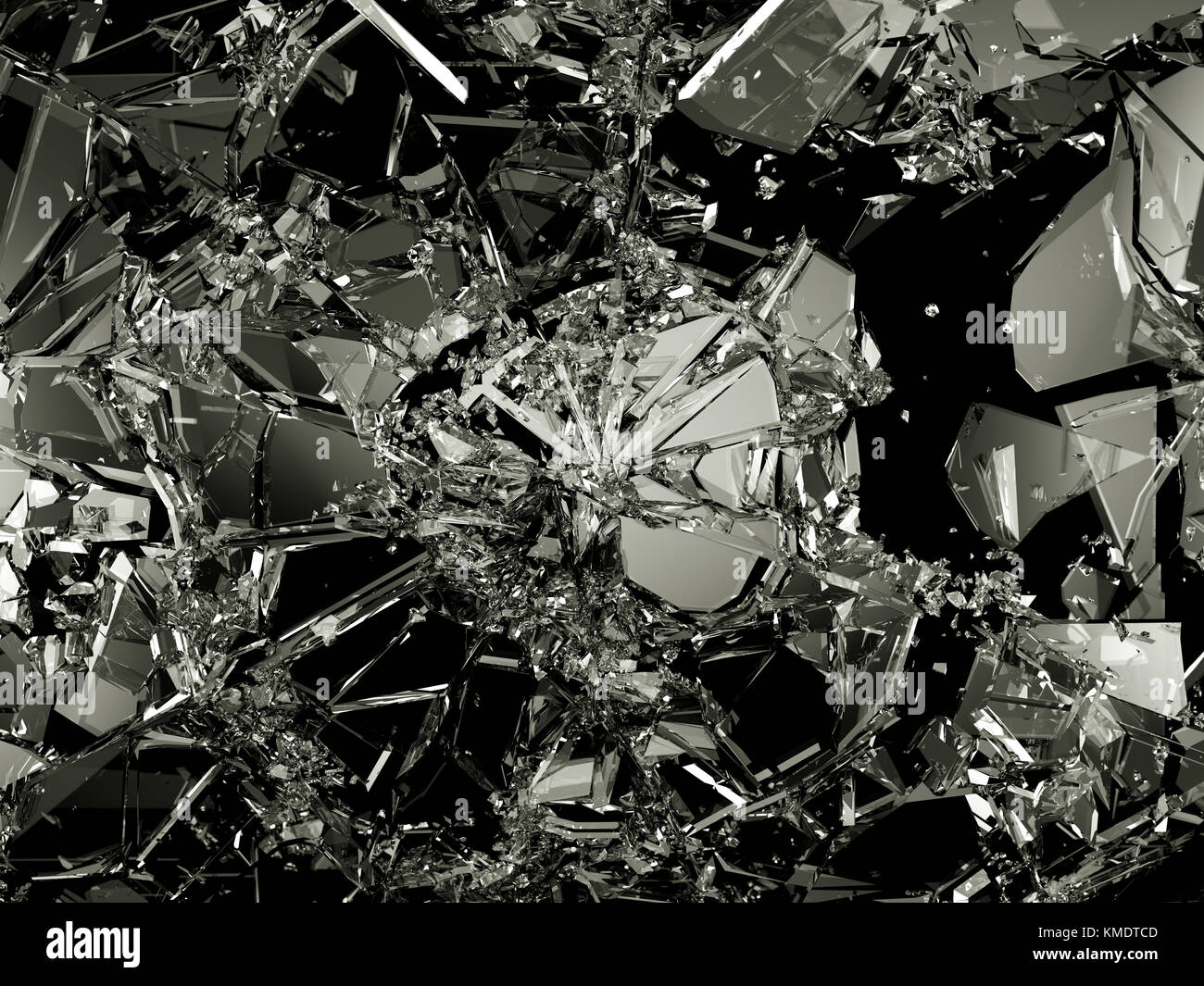 Shattered and damaged pieces of glass isolated on black. Large ...