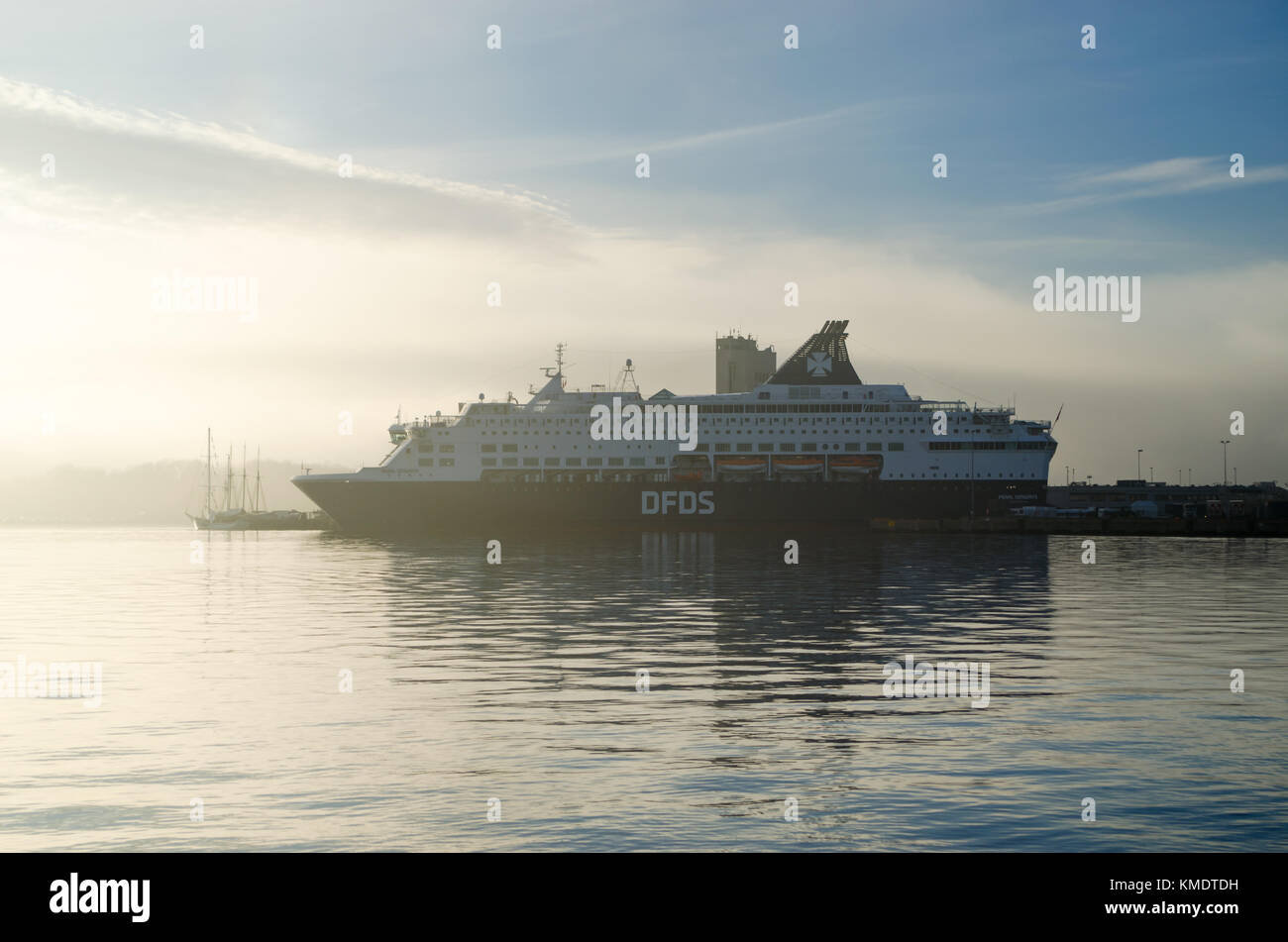 Big Ro-PAX ferry MS Pearl Seaways in the light of the last sun rays ...