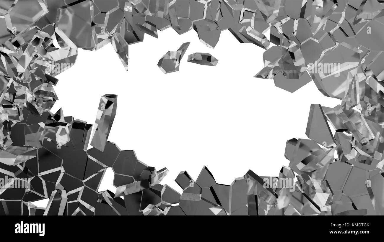Shattered or smashed glass: sharp Pieces over white background Stock ...