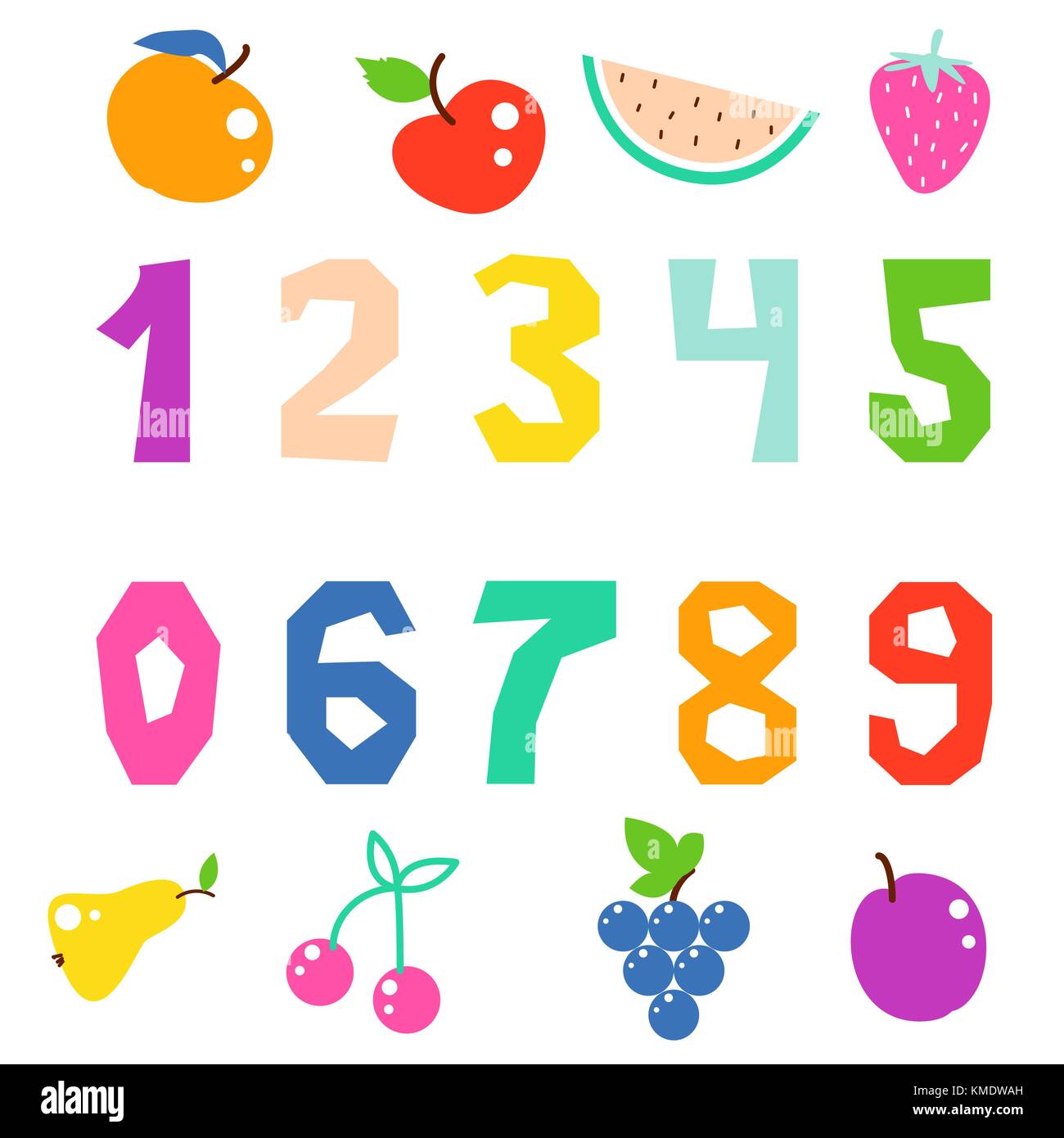 Kid math numerals and fruits bright signs vector isolated Stock Vector ...