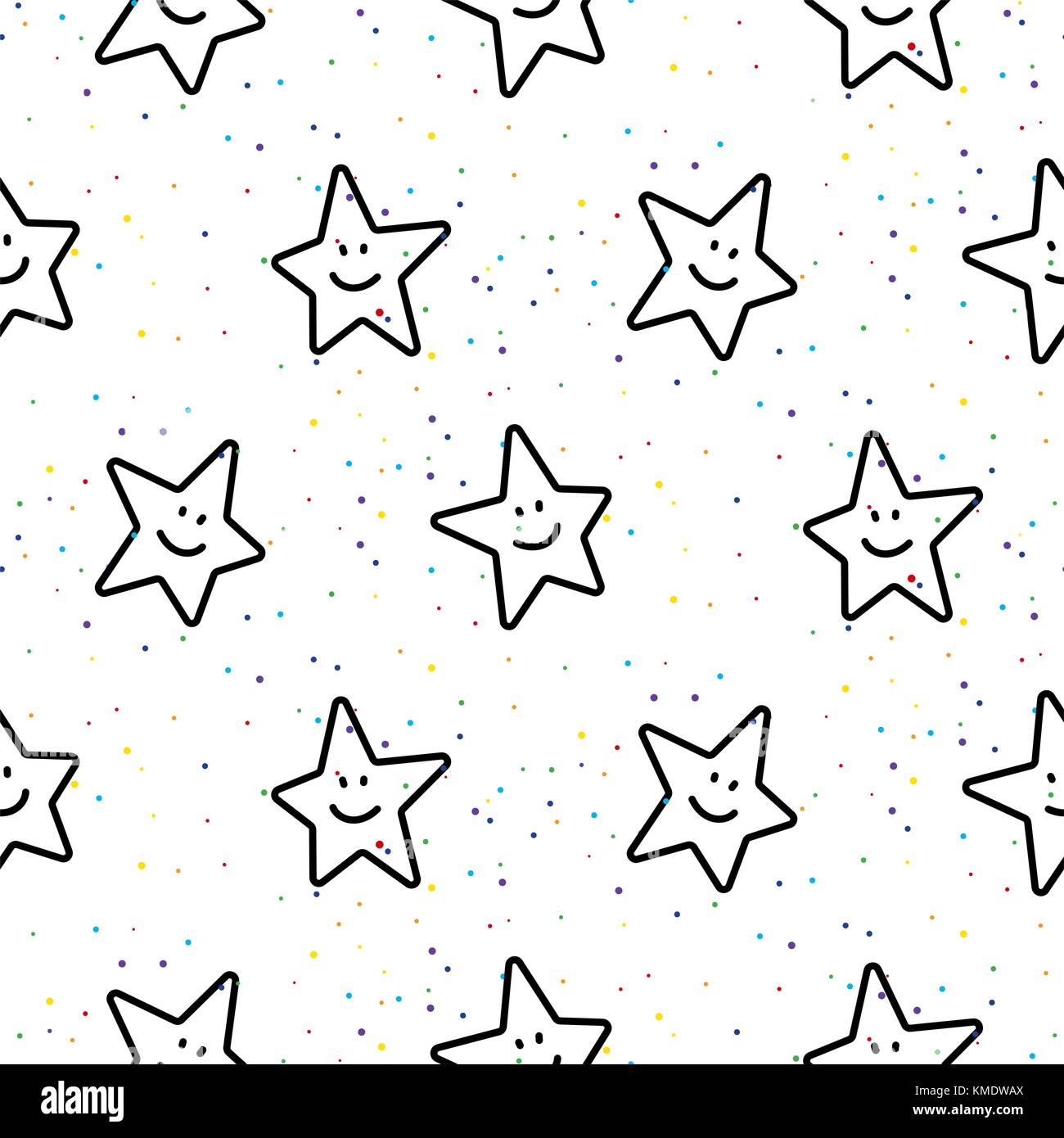Stars smileys black and white seamless vector pattern Stock Vector ...