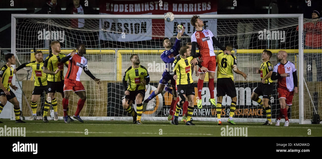 James Belshaw (Harrogate Town) goes to punch the ball clear under ...