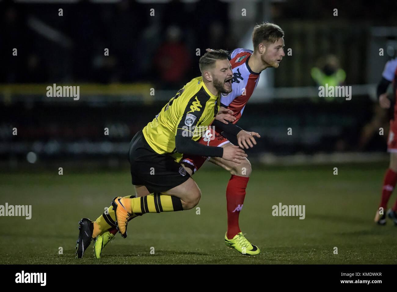 Simon Ainge (Captain)(Harrogate Town) goes down under a challenge ...