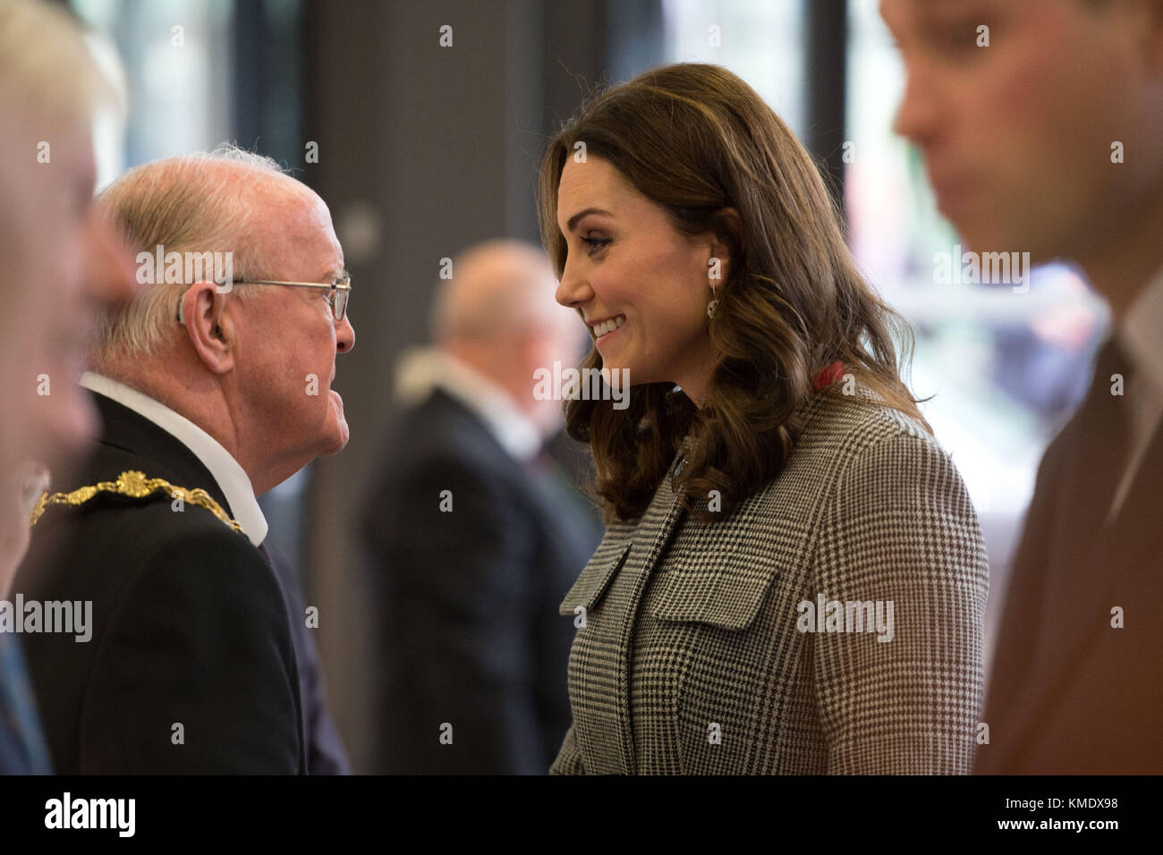 The Duchess of Cambridge speaks with Councillor Peter Connor, the Mayor ...