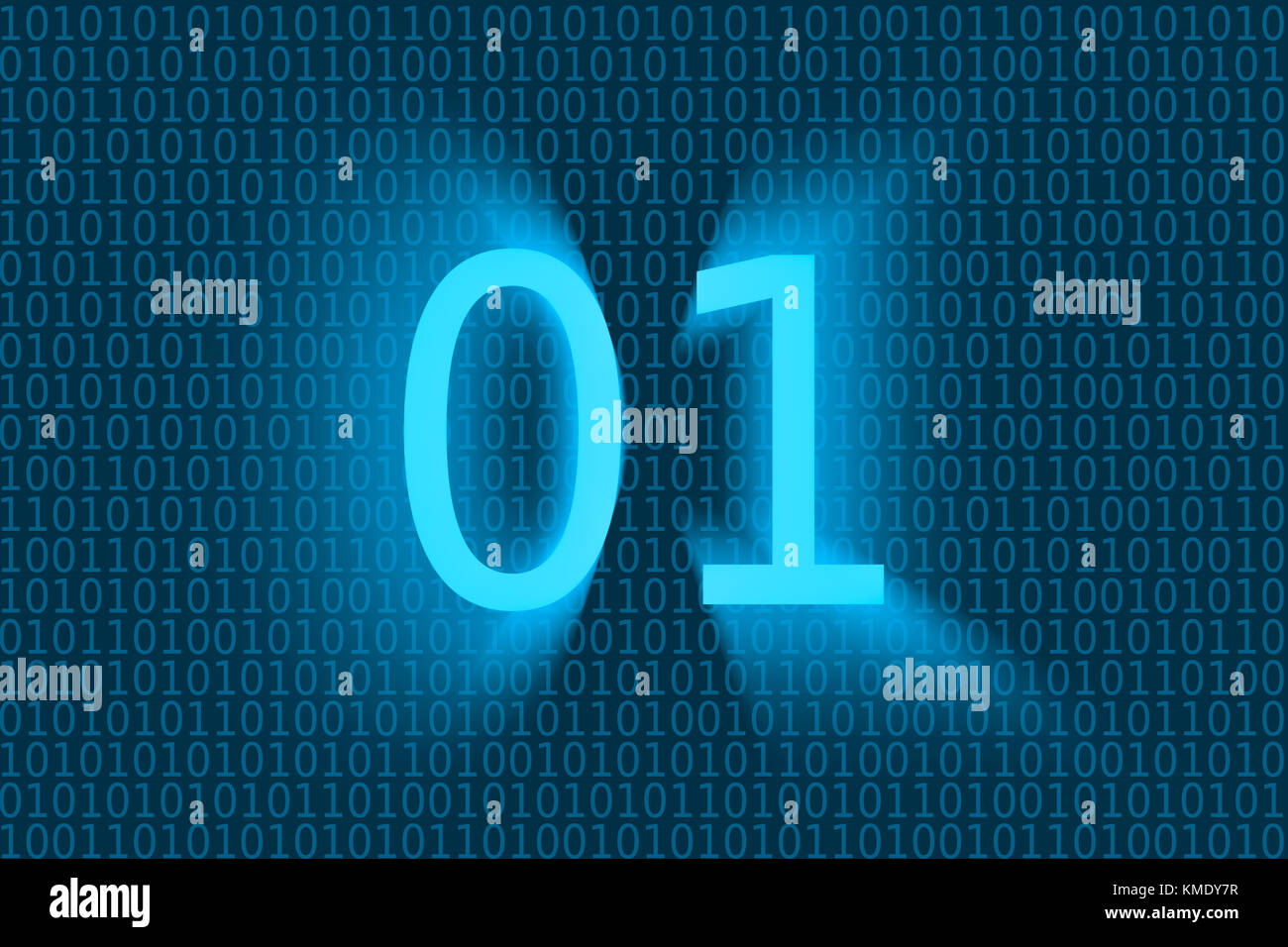 Illustrative bright blue one and zero binary codes in the concept of ...