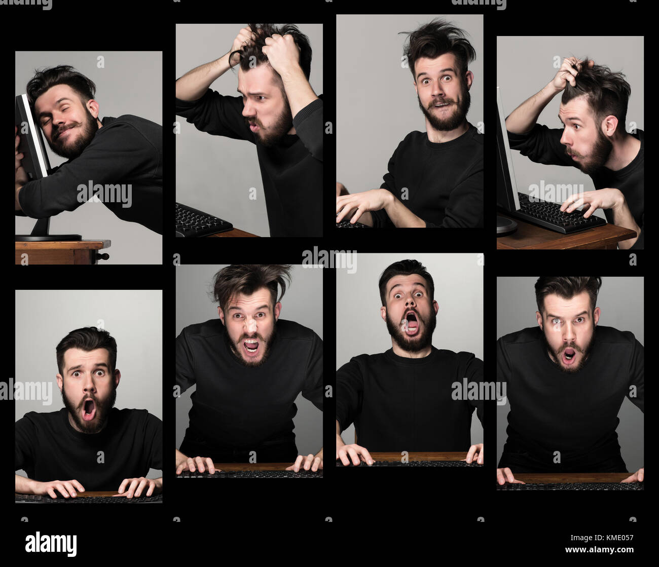 Funny and crazy man using a computer Stock Photo - Alamy